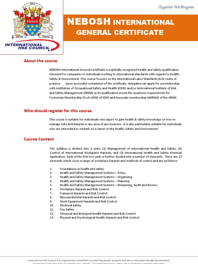 Ihsec Nebosh Igc Flyer - General | PDF | Occupational Safety And Health | Safety