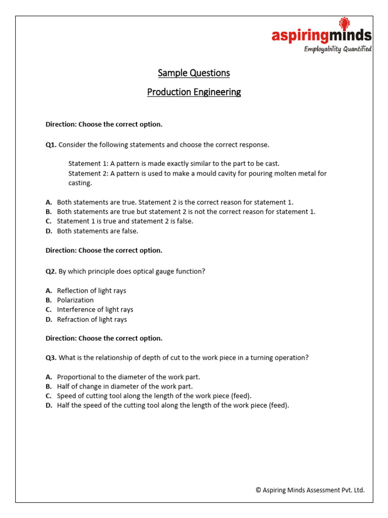 Production Engineering Sample Questions | PDF