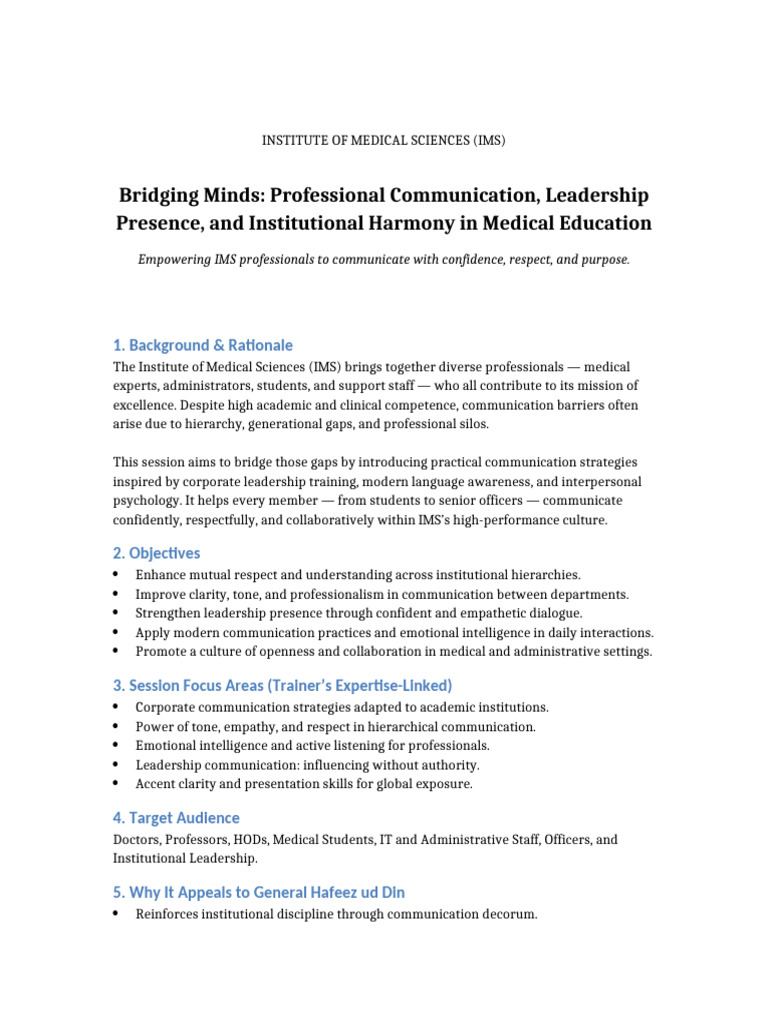 Bridging Minds IMS Session Proposal | PDF | Leadership | Communication