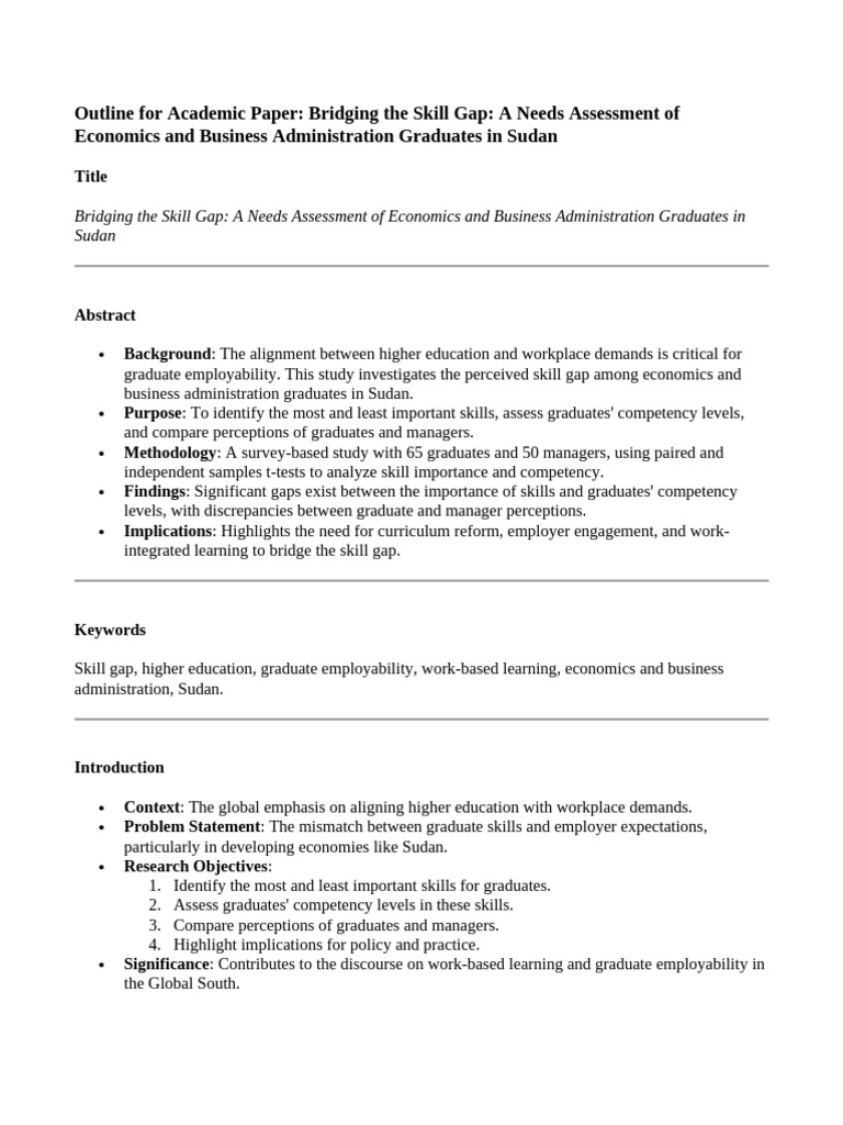 Skill Gap Assessment for Sudan Graduates | PDF | Economics | Critical ...