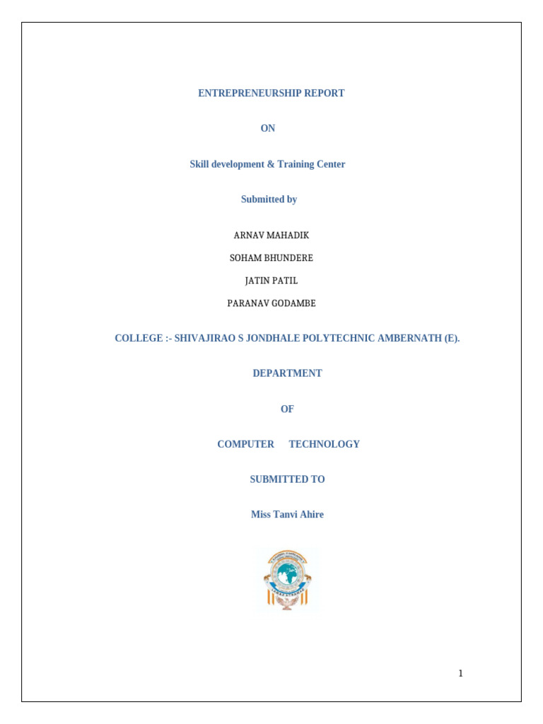 Skill Development Training Center Report | PDF | Vocational Education ...