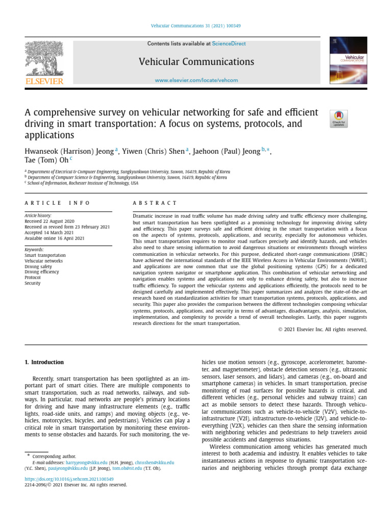 Survey On Vehicular Networks For Smart Roads Elsevier Vehicular ...