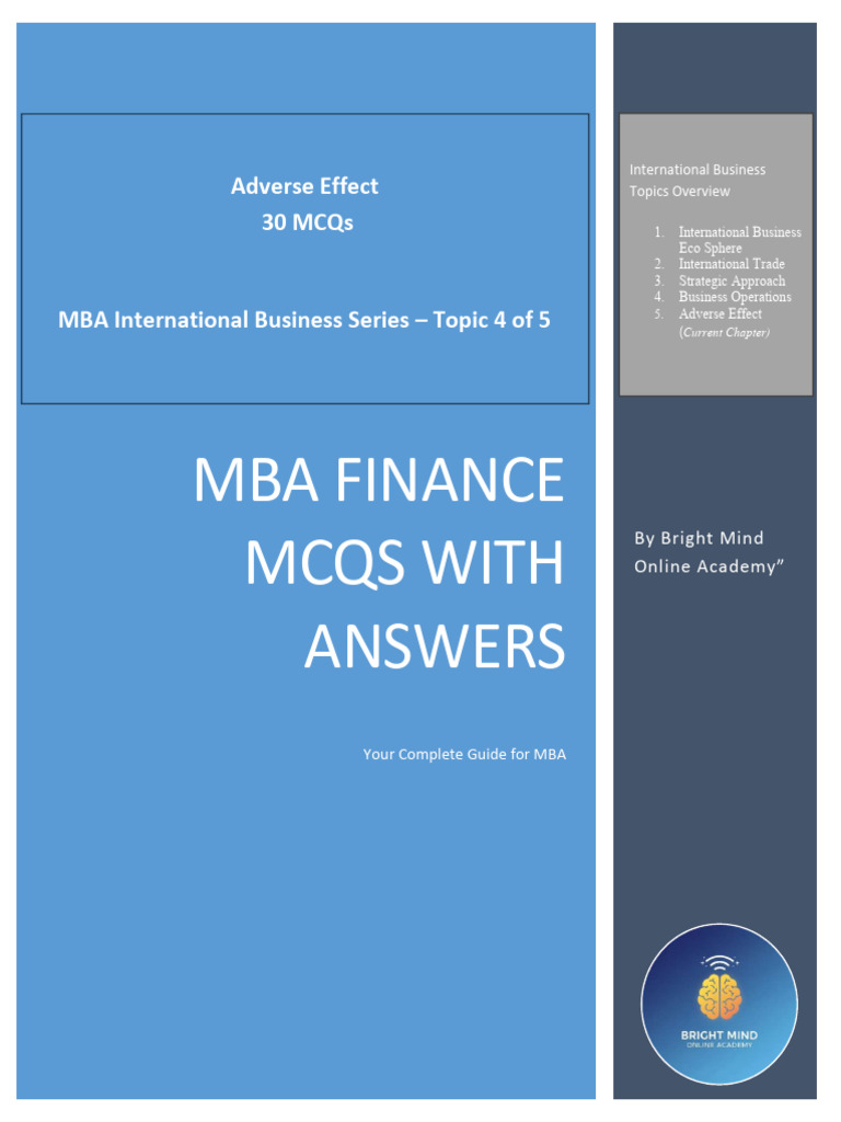 MBA Finance MCQs: Adverse Effects Guide | PDF | Mediation | Alternative ...
