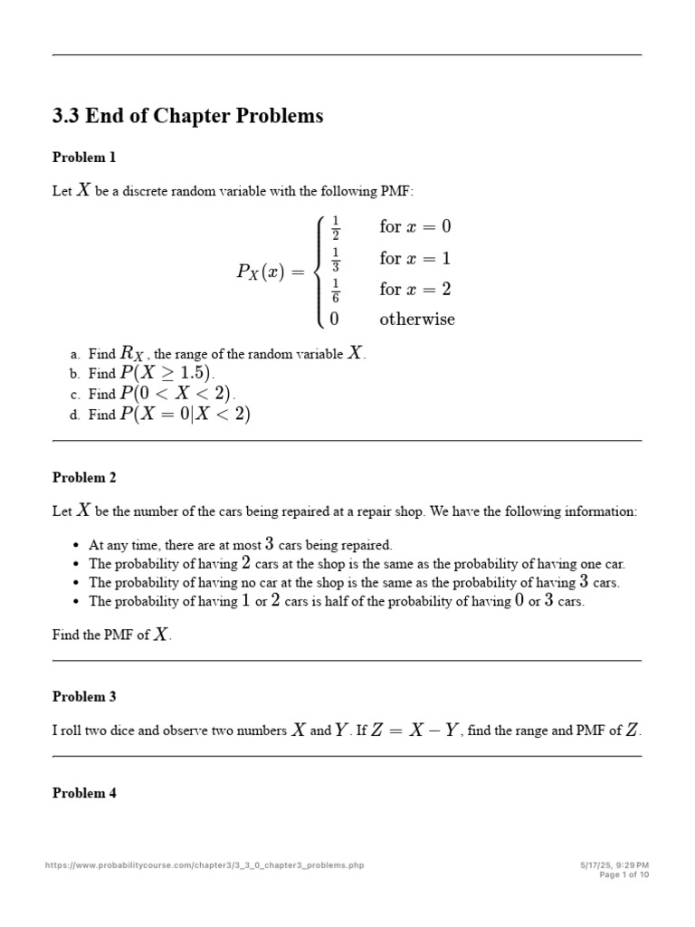 Chapter 3 Discrete Random Variable Problems | PDF | Probability Distribution | Workweek And Weekend