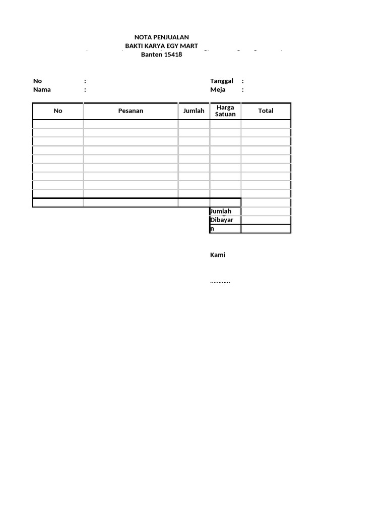 Nota Kosong Kledo Excel | PDF