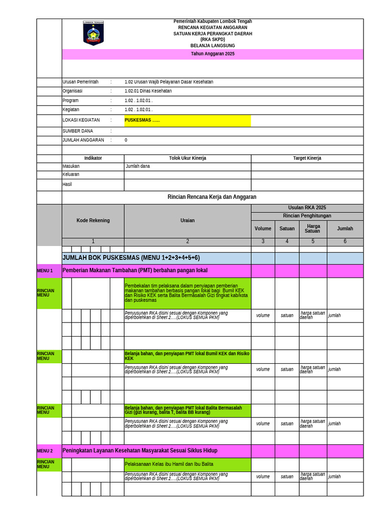 Format Rka Bok Puskesmas 2025 Uks | PDF