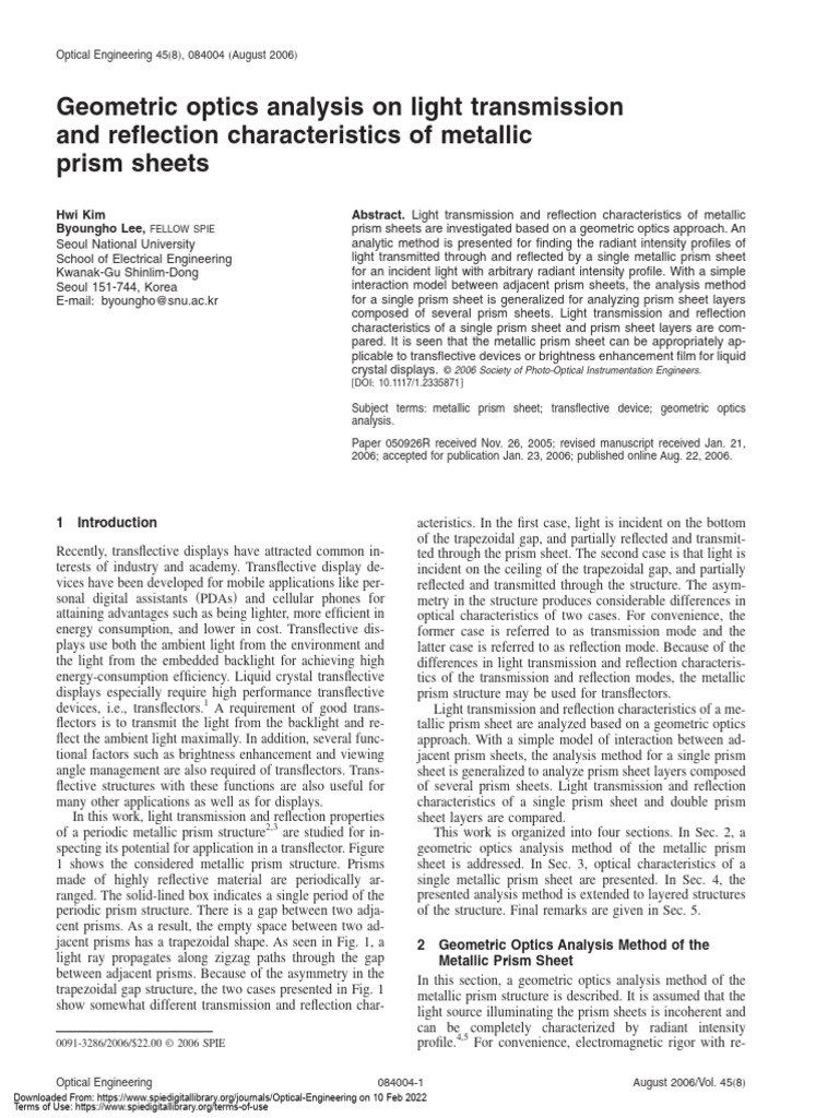 Geometric Optics Analysis On Light Transmission and Reflection ...