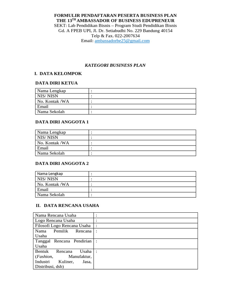 Formulir Pendaftaran Plan (Kategori Kelompok) - SMA Dan SMK - 2025-1 | PDF