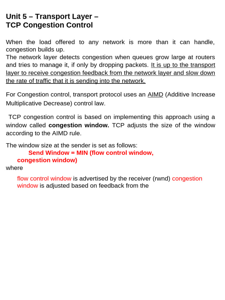 UNIT 5 - Transport Layer Q6 | PDF | Network Congestion | Transmission ...