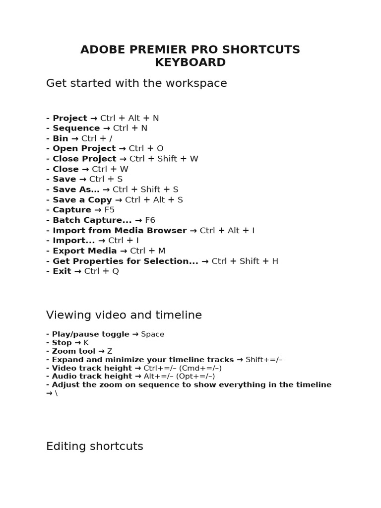 Adobe Premiere Pro Keyboard Shortcuts | PDF | Software | Computing