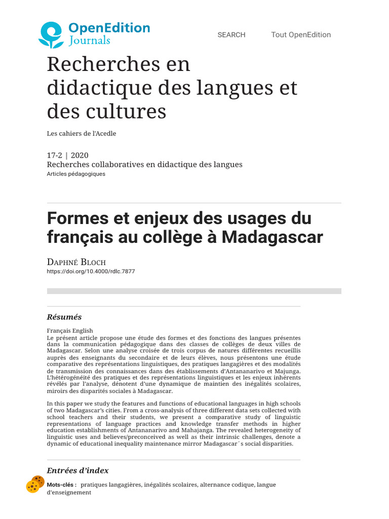 Pratiques linguistiques au collège à Madagascar | PDF | Langue ...