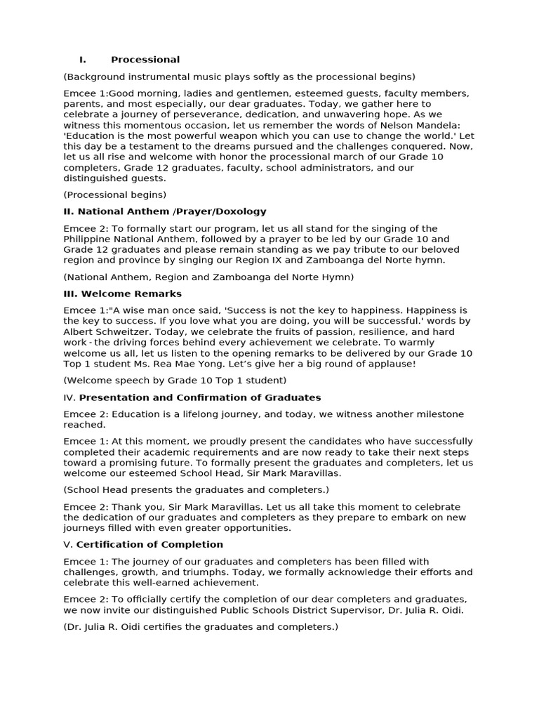 Graduation Ceremony Emcee Script | PDF