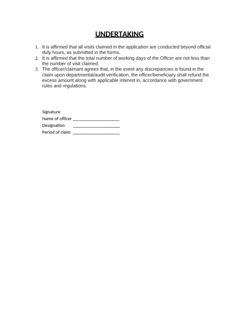 Conveyance Allowance Undertaking | PDF