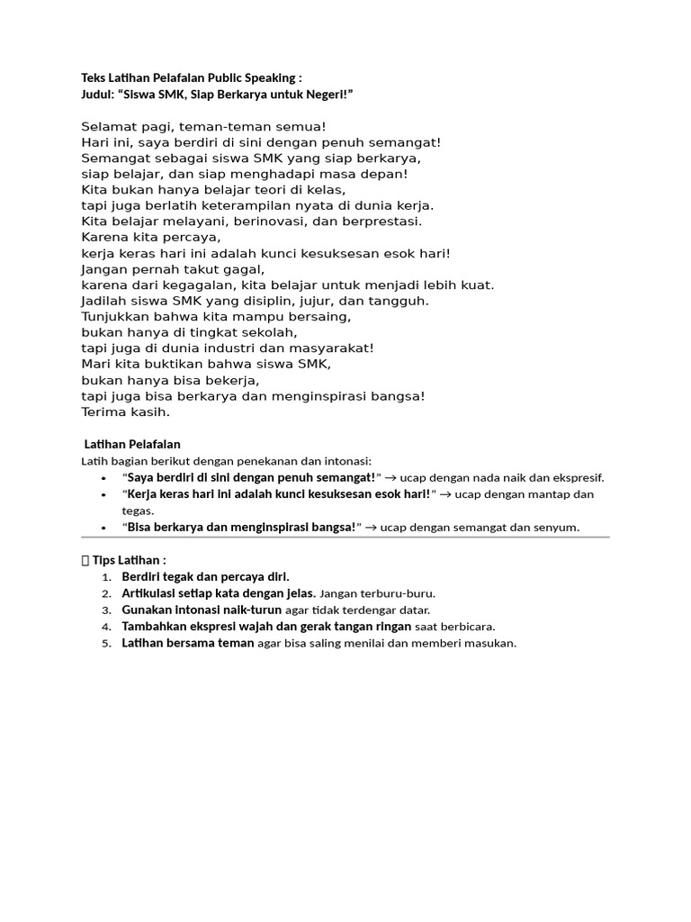 Teks Latihan Public Speaking SMK | PDF
