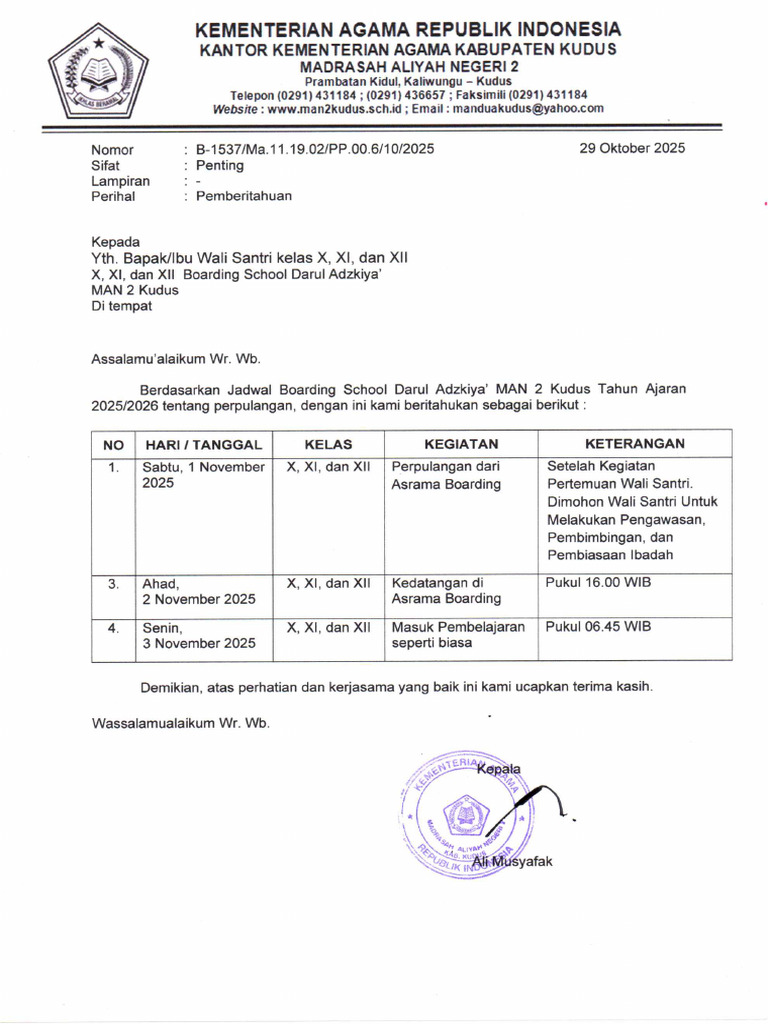 Surat Pemberitahuan Perpulangan BSDA November 2025 | PDF