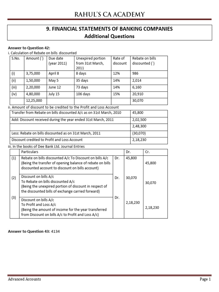 9. FS of Banking Companies Additional Questions | PDF | Expense | Banks