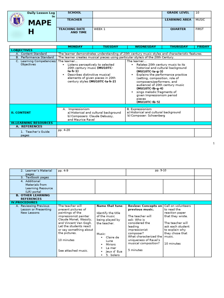 20th Century Music Lesson Plan | PDF | Impressionism