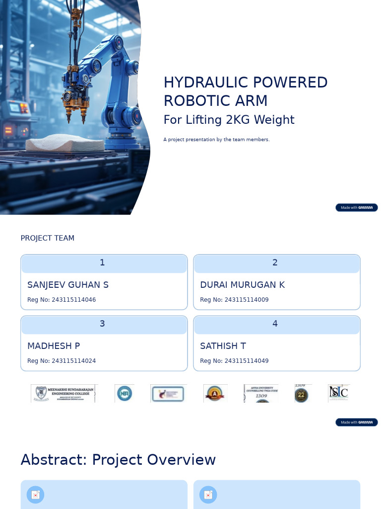 Hydraulic Robotic Arm Project Overview | PDF | Robotics | Piston