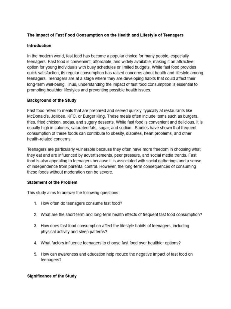 The Impact of Fast Food Consumption On The Health and Lifestyle of ...