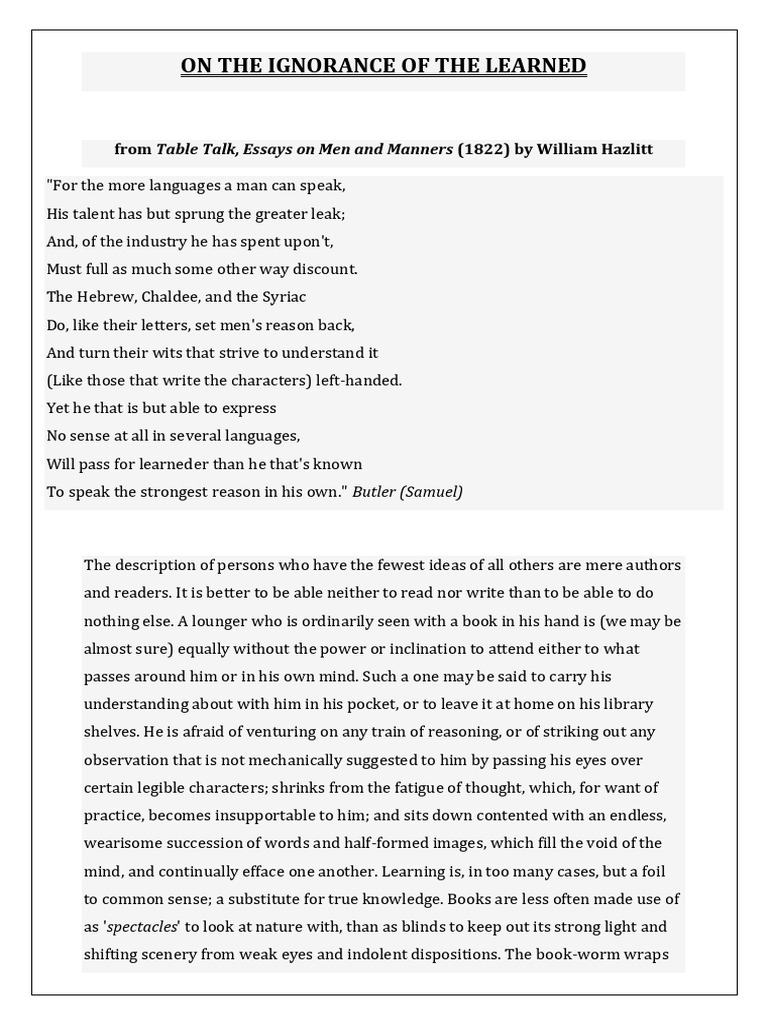 On the Ignorance of the Learned | PDF | Reason | Knowledge