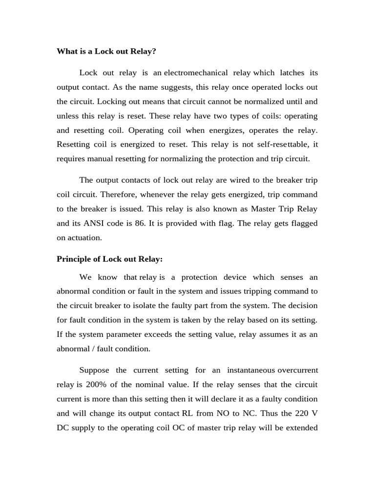 Lockout Relay: Function and Principles | PDF | Relay | Electricity