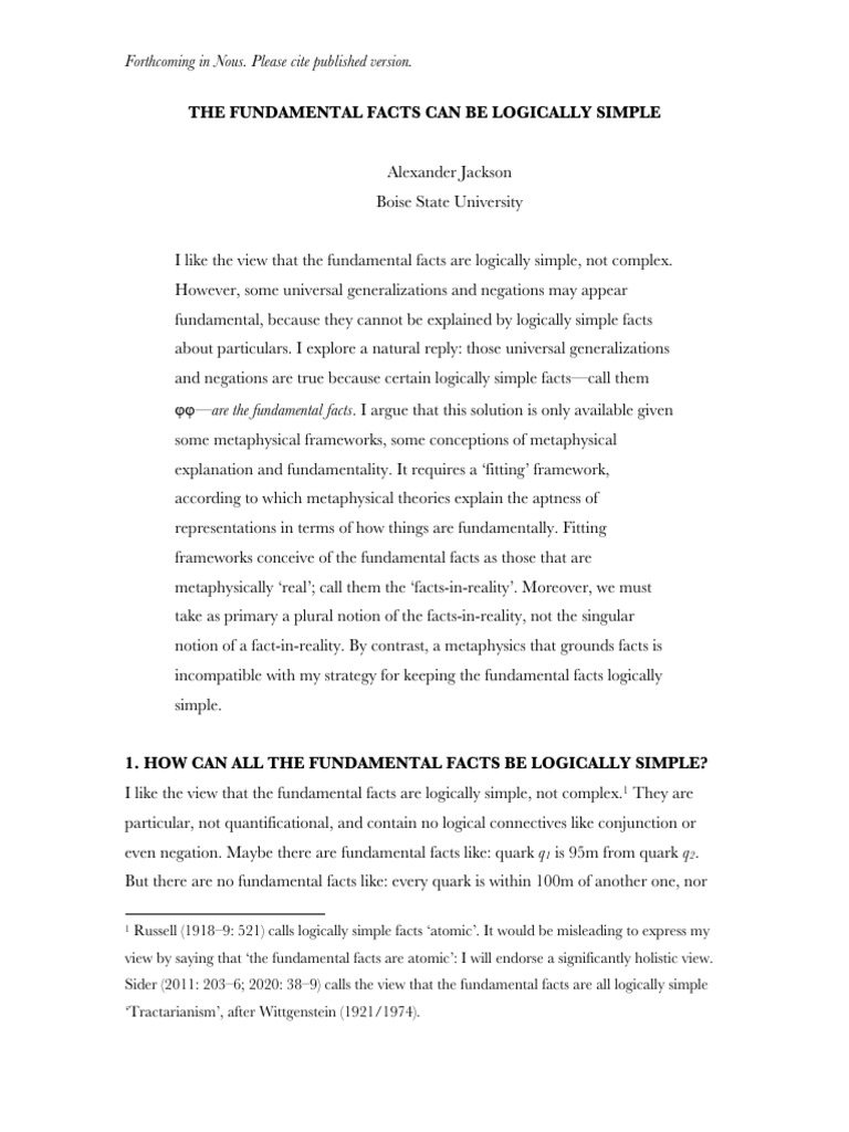 The Fundamental Facts Can Be Logically Simple: Forthcoming in Nous ...