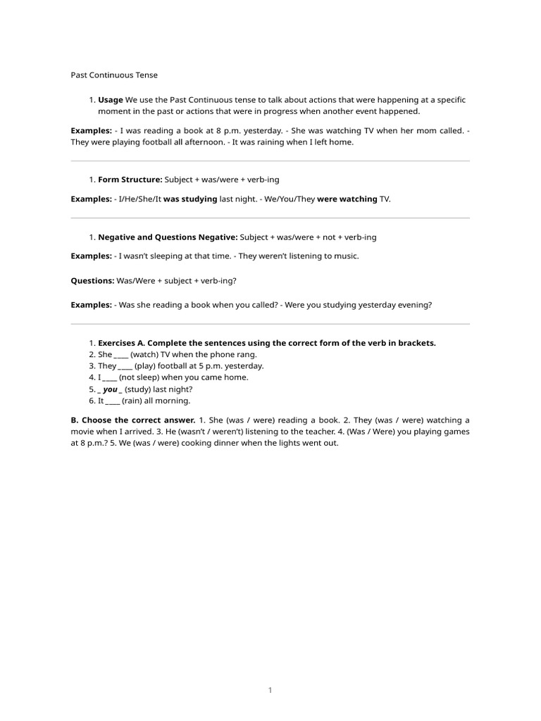 Understanding Past Continuous Tense | PDF