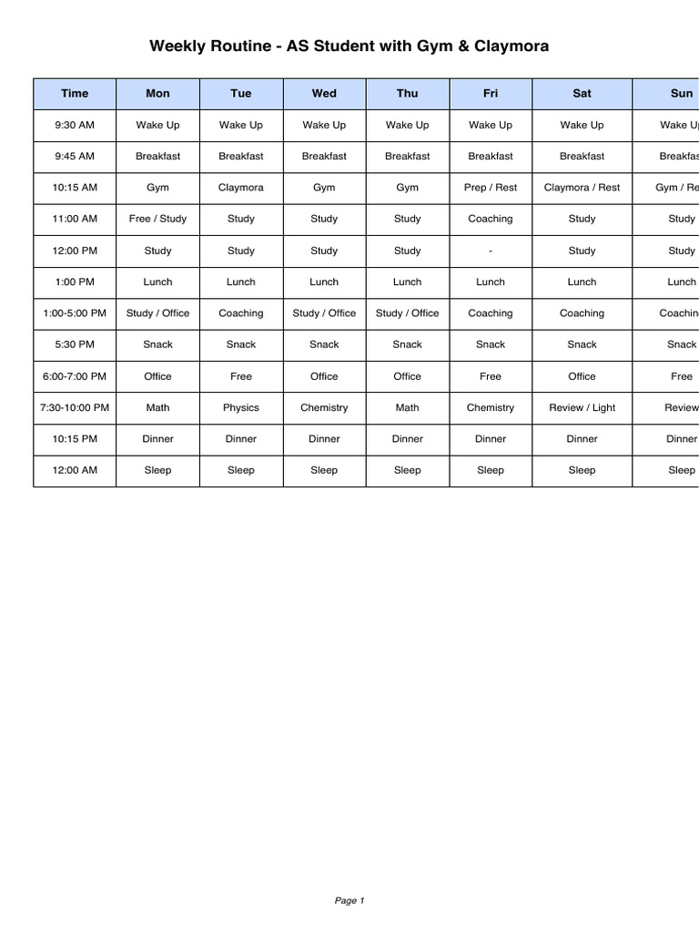 As Study Routine Weekly Schedule | PDF