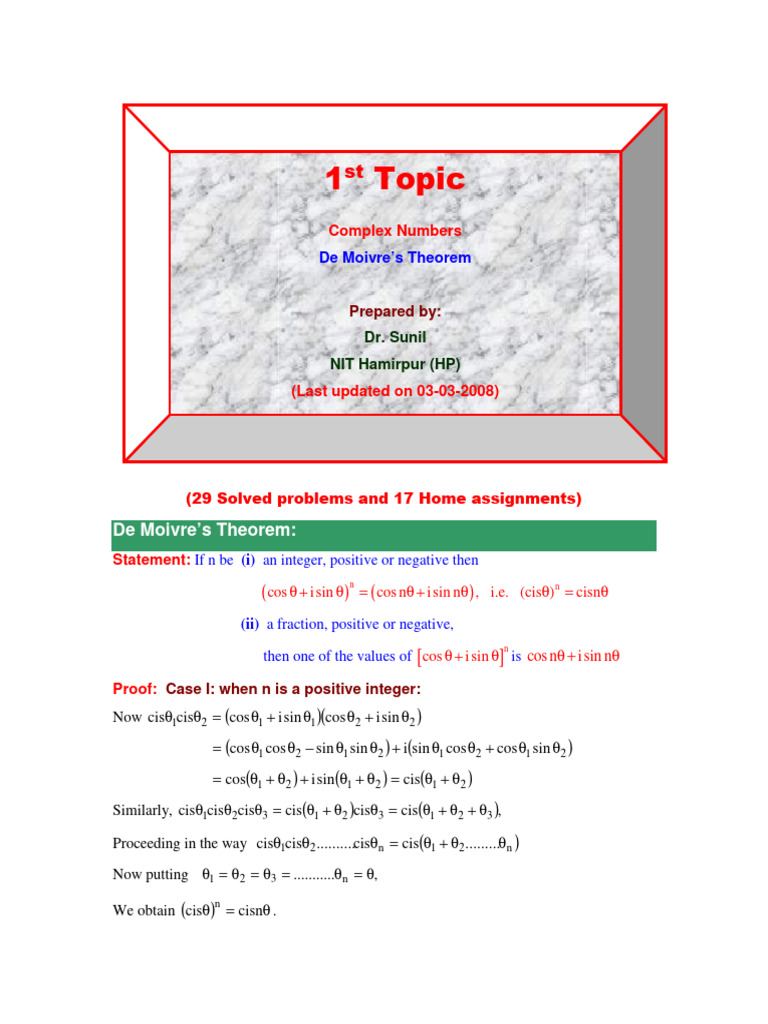 1.de Moivre - S Theorem | PDF | Numbers | Arithmetic