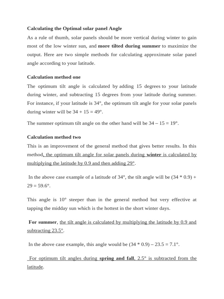 Calculating The Optimal Solar Panel Angle | PDF