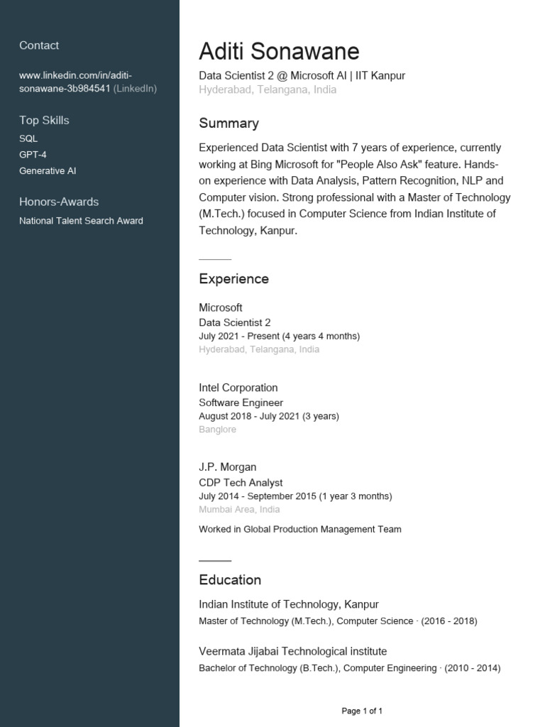 Aditi Sonawane - Lead Data Scientist - Microsoft | PDF