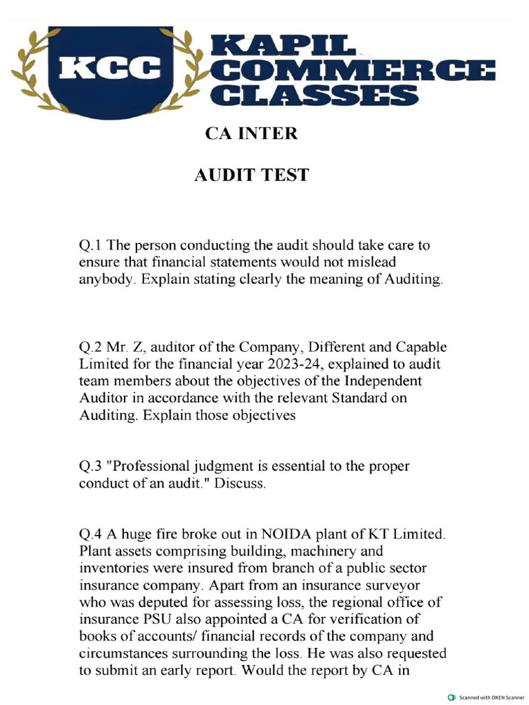 CA Inter Audit 1chp Test | PDF