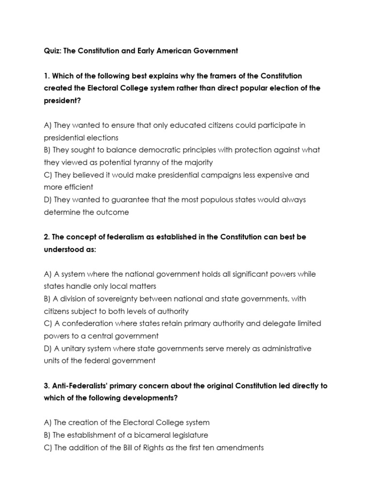 Constitution Quiz: Key Concepts Explained | PDF | Federalism | United ...