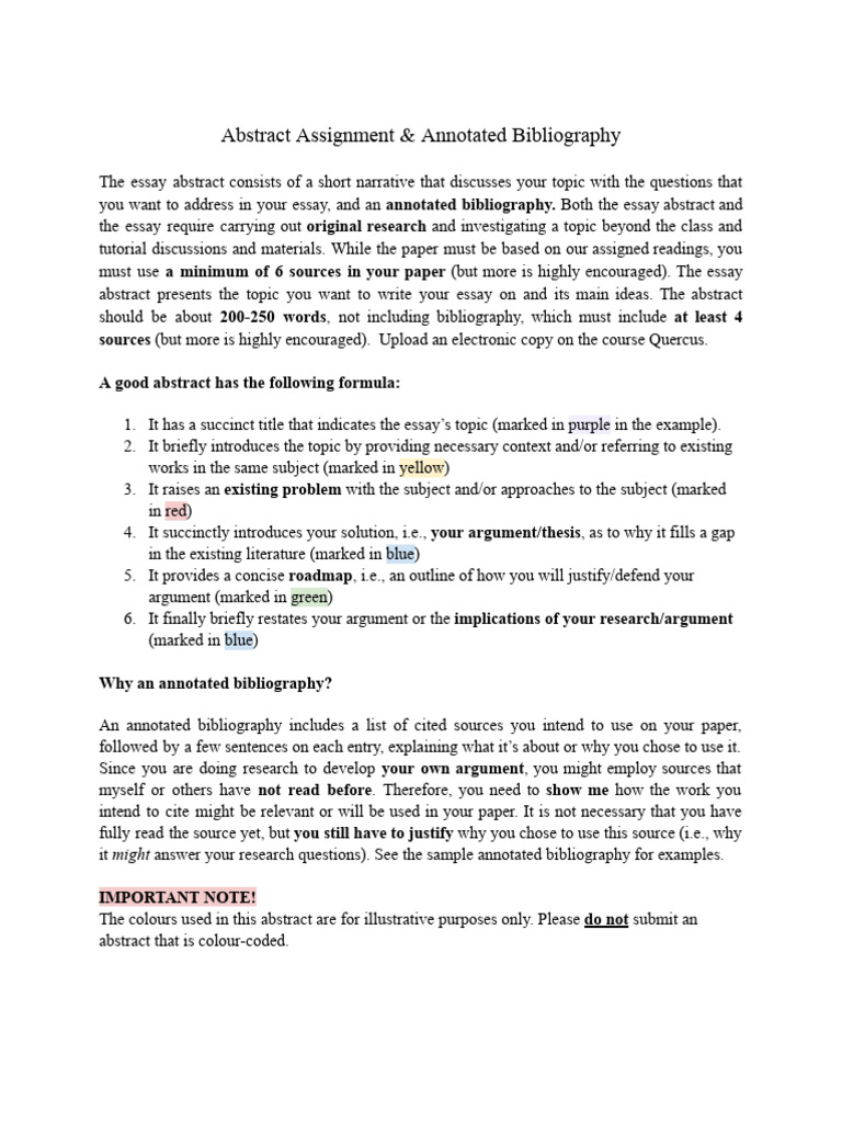 Abstract Assignment & Annotated Bibliography Instructions and Sample (1) | PDF | Science | Essays