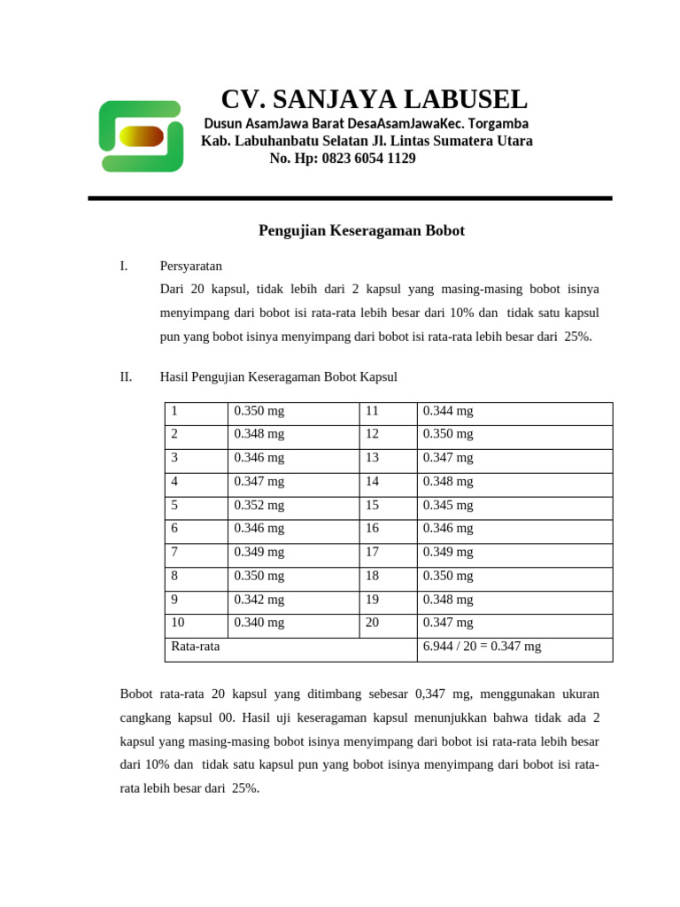 Uji Keseragaman Bobot Kapsul 00 | PDF