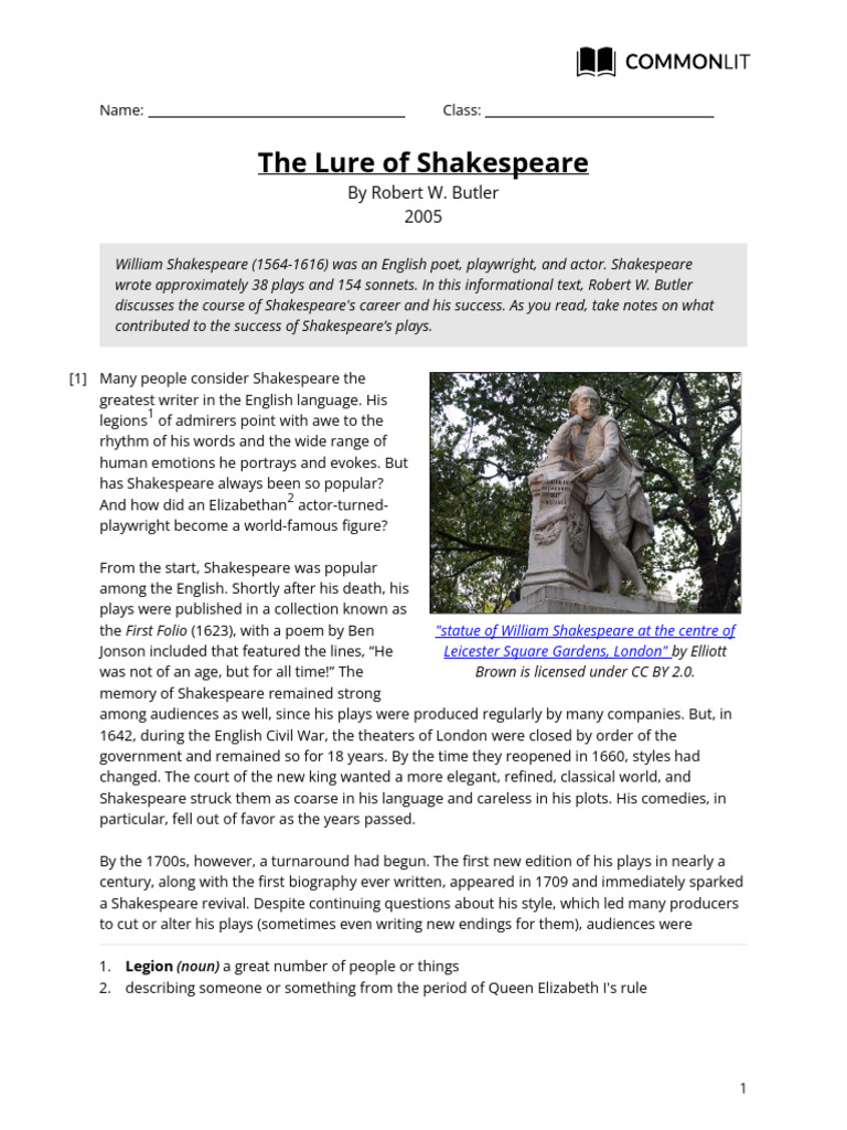 The Enduring Legacy of Shakespeare | PDF | William Shakespeare | Ben Jonson