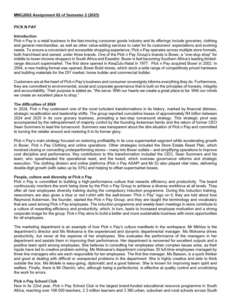 Pick n Pay Business Transformation 2025 | PDF | Retailing | Economies