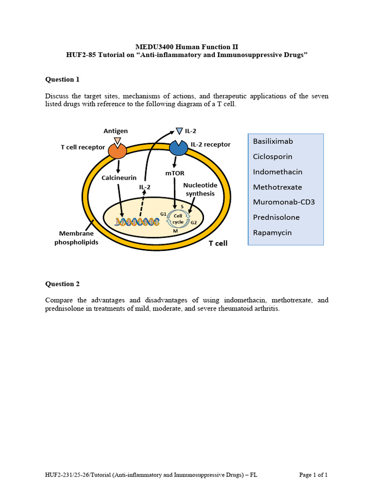 HUF2-231 Tutorial Questions On Anti-Inflam&Immunosup - Drugs (25-26) | PDF