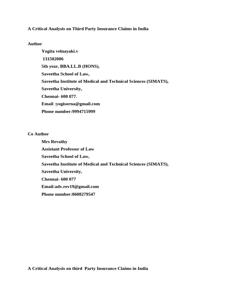Third Party Insurance Claims in India | PDF | Liability Insurance | Chi ...