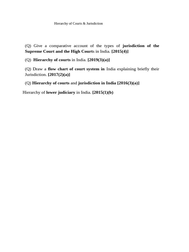 Indian Court Hierarchy & Jurisdiction | PDF | Supreme Courts | Jurisdiction