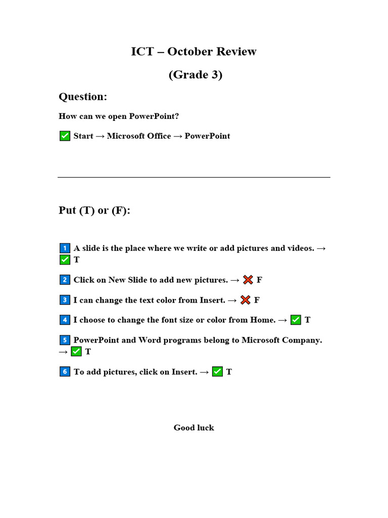 ICT - October Review (Grade 3) | PDF