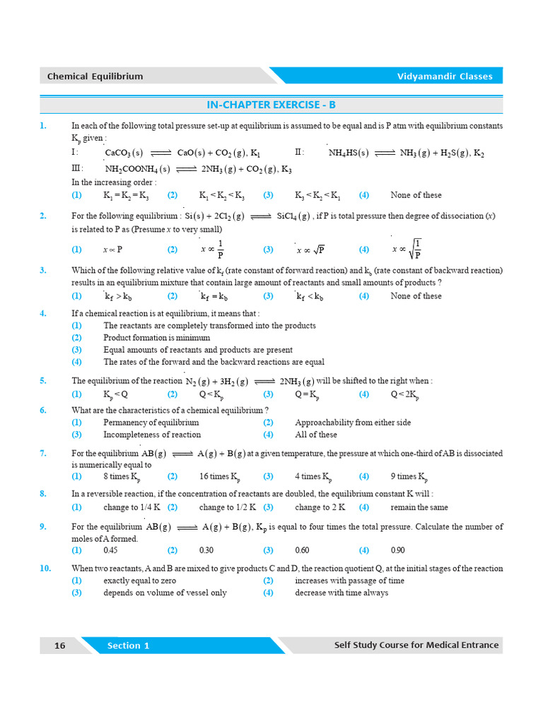 Chemical Equilibrium PDF | PDF | Physical Chemistry | Branches Of Thermodynamics