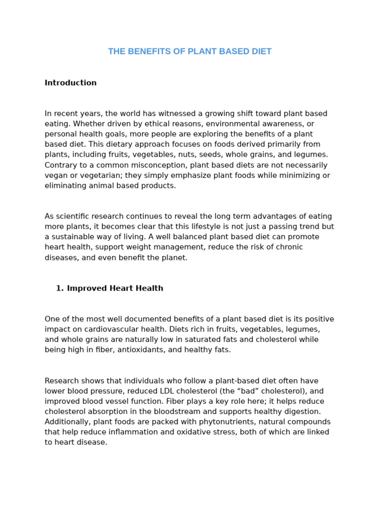 Article - Plant Based Diet | PDF | Diet (Nutrition) | Diet & Nutrition