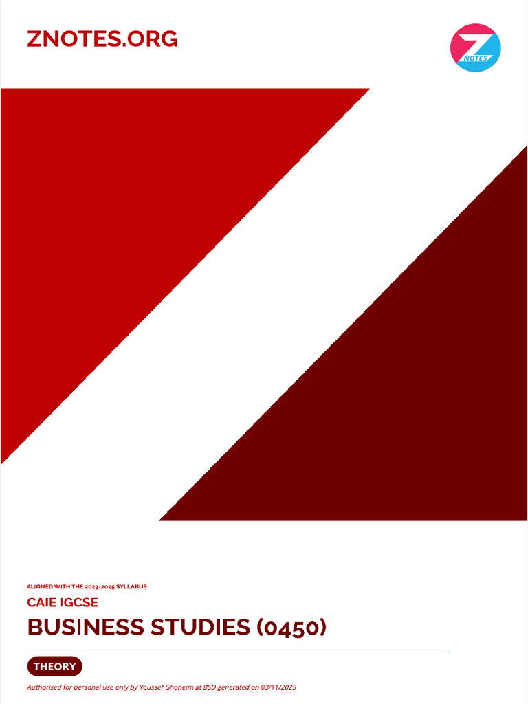 CAIE-IGCSE-Business Studies - Theory 5 | PDF