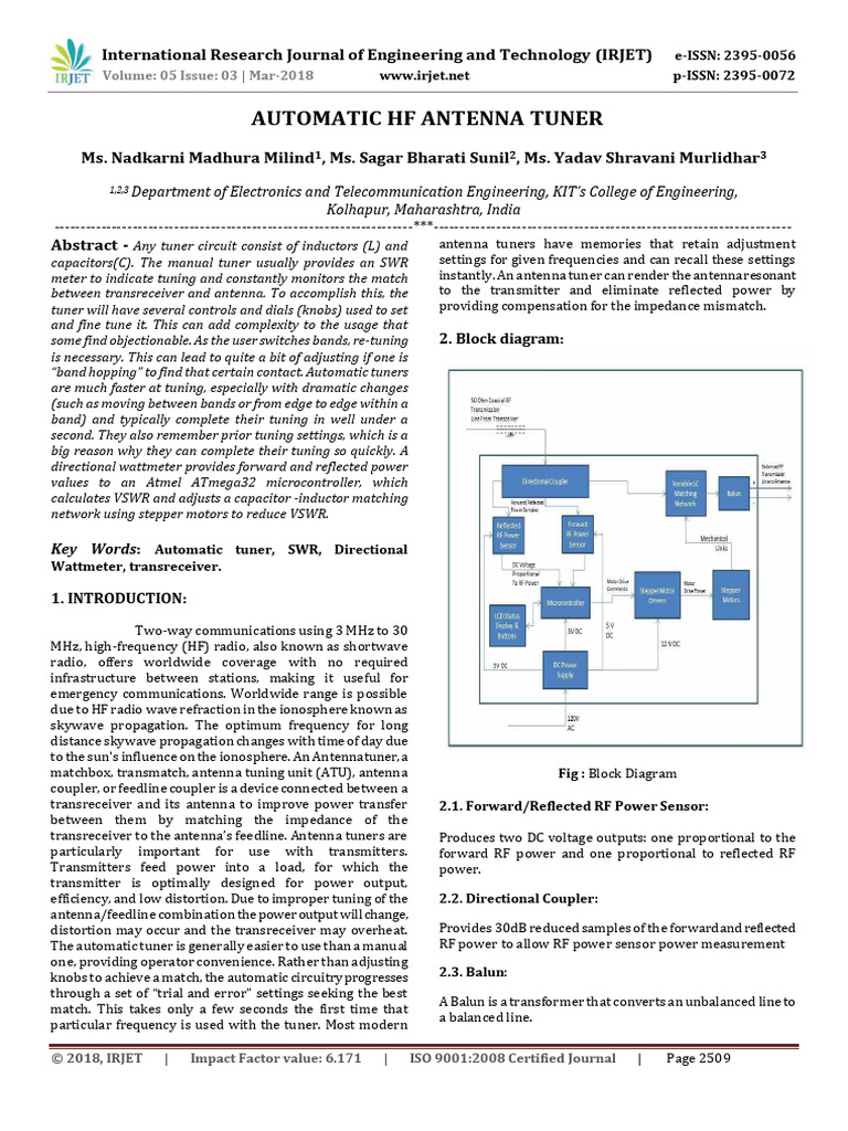 Automatic HF Antenna Tuner Design | PDF | Antenna (Radio) | Electrical ...