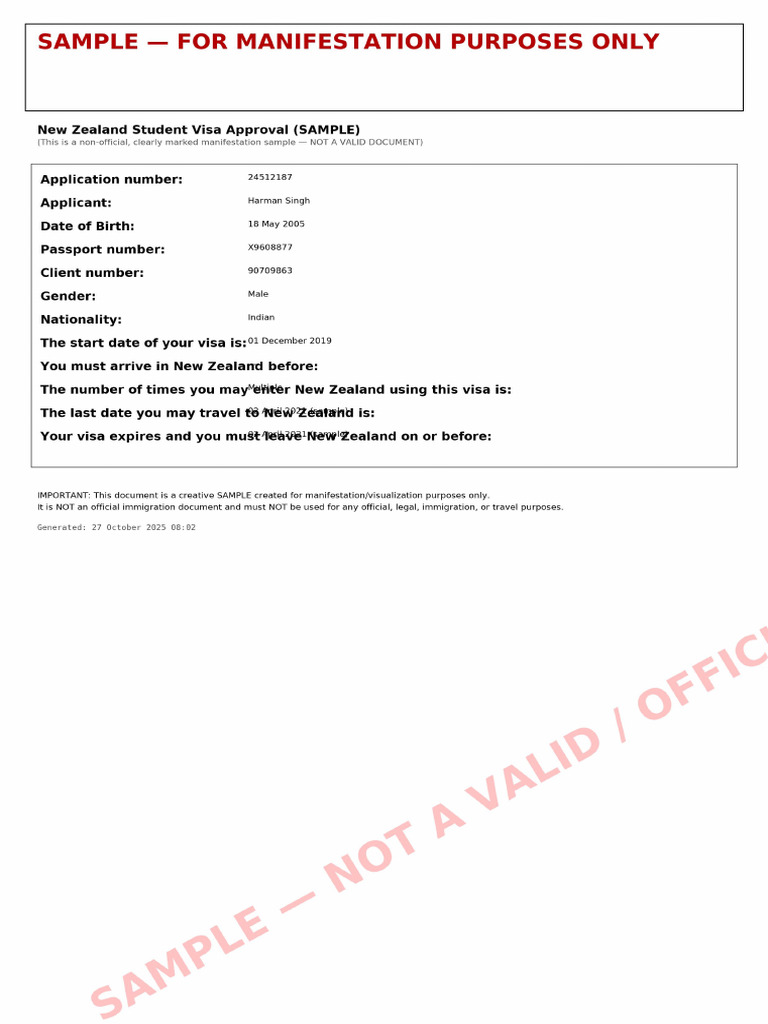 Manifestation Sample Visa | PDF