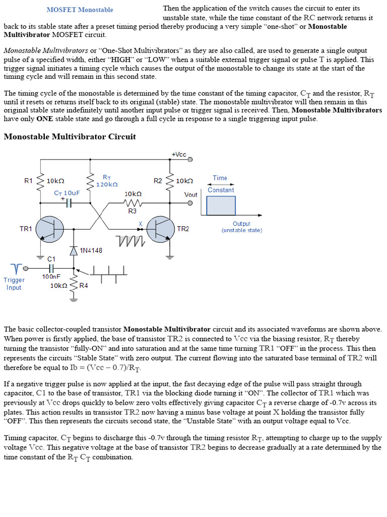 MOSFET Monostable Multivibrator Circuit | PDF | Electrical Components ...