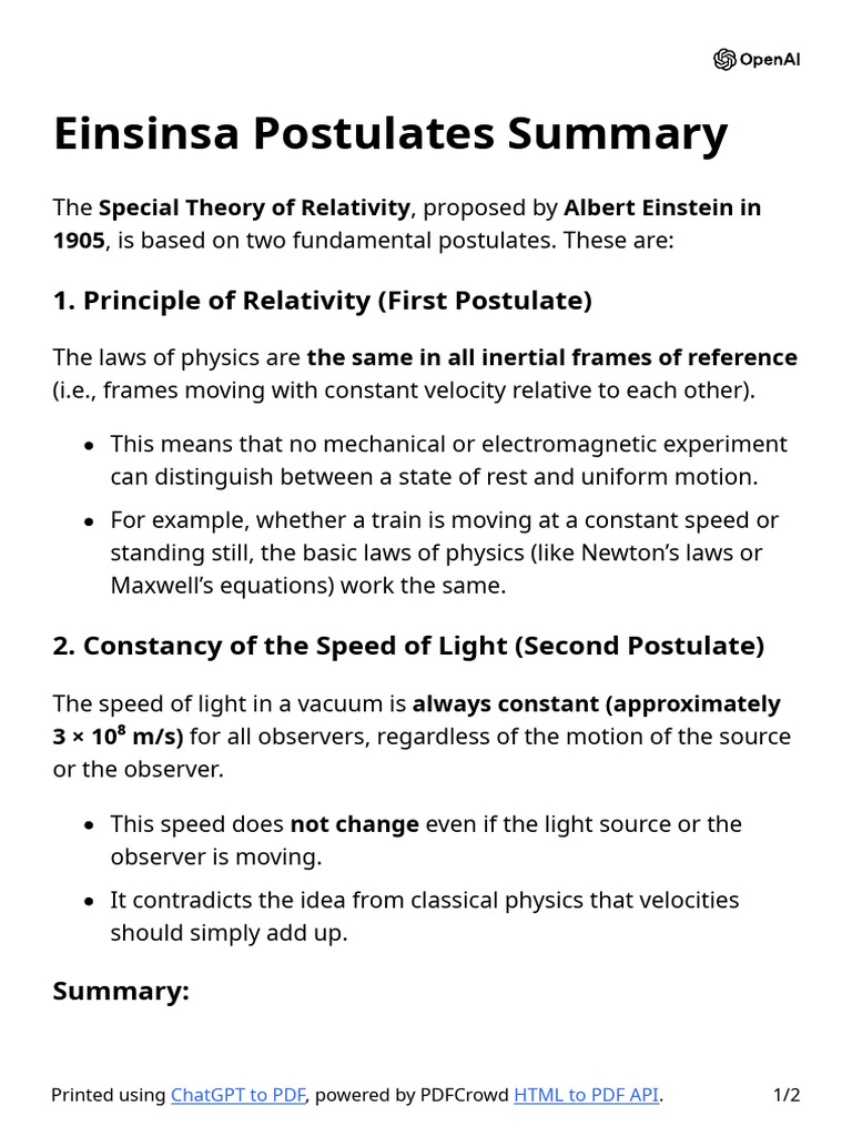 Einsinsa Postulates Summary | PDF