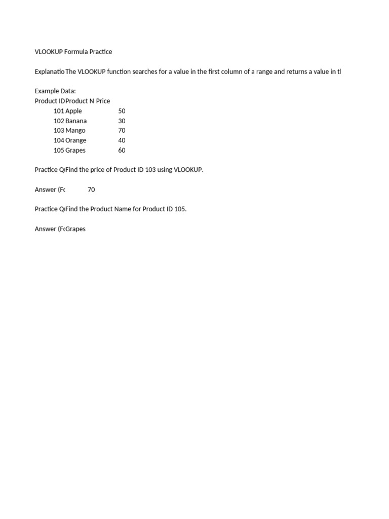 Vlookup Practice | PDF