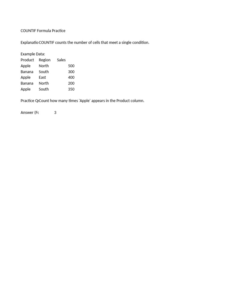 Countif Countifs Practice | PDF